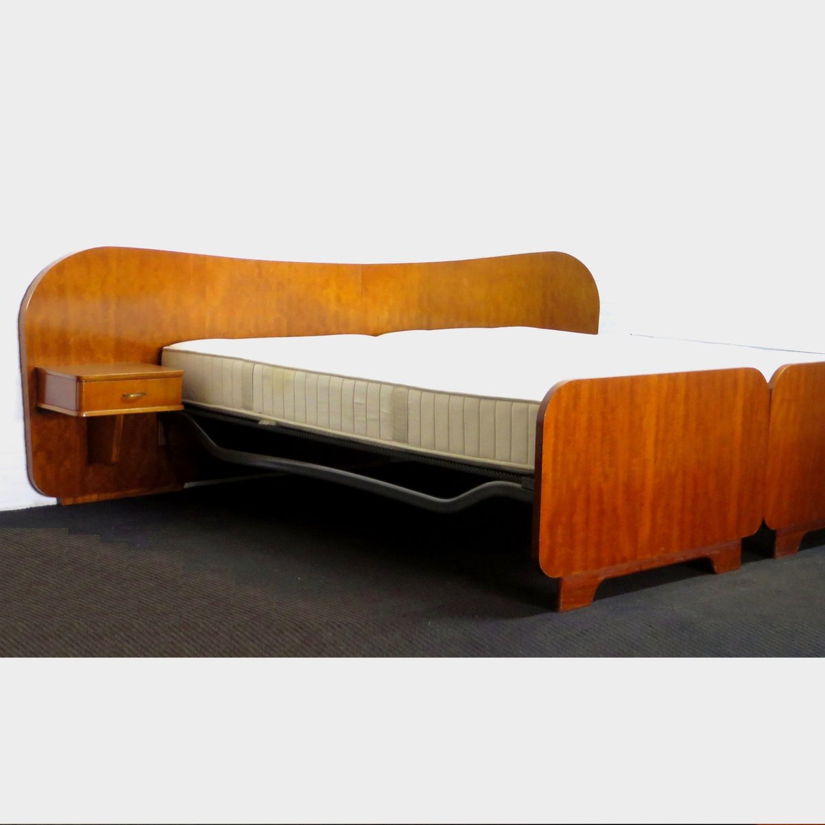 Mid-Century Bed with Nightstands in Teak and Walnut, 1950s for sale at ...