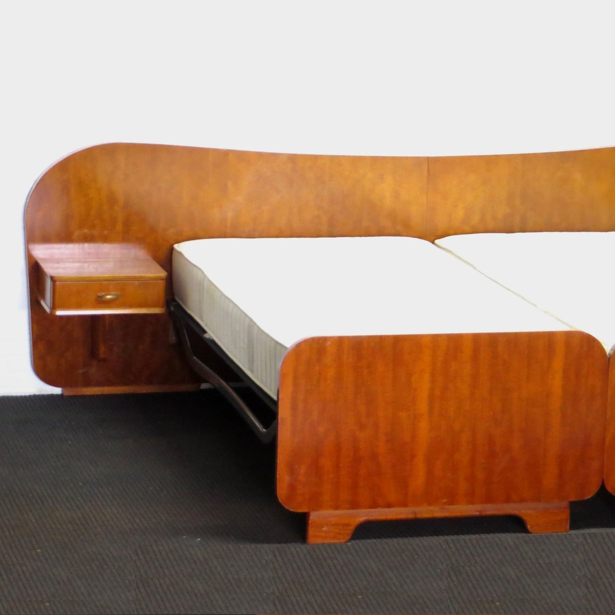 Mid-Century Bed with Nightstands in Teak and Walnut, 1950s for sale at ...