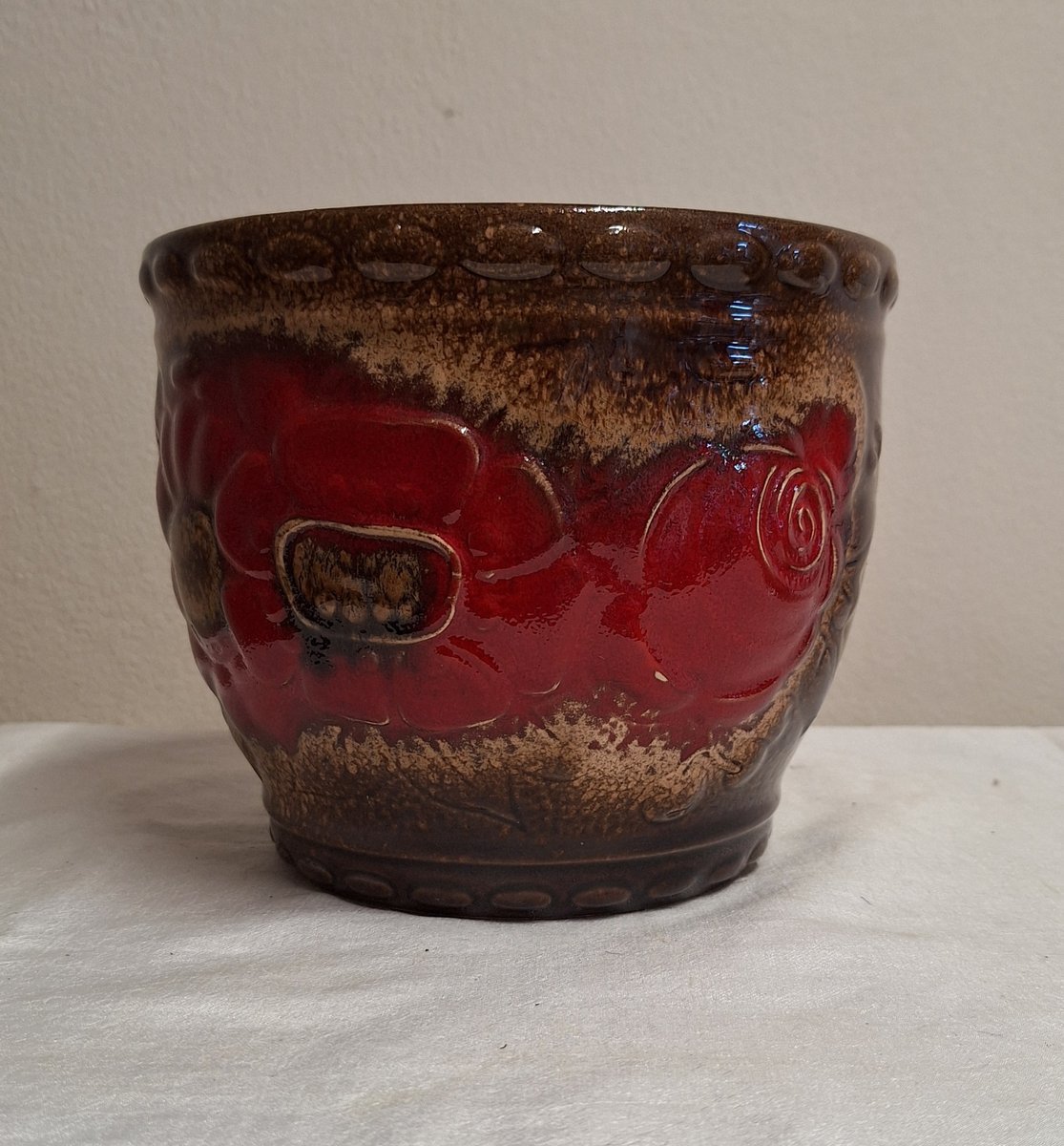 Vintage German Flower Planter in Red-Brown Glaze by Scheurich, 1970s ...