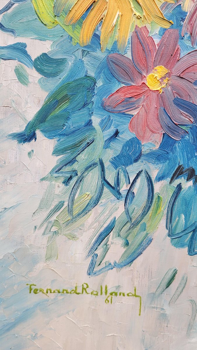 Fernand Rolland, Bouquet of Dahlias, 1961, Oil on Canvas, Framed for ...