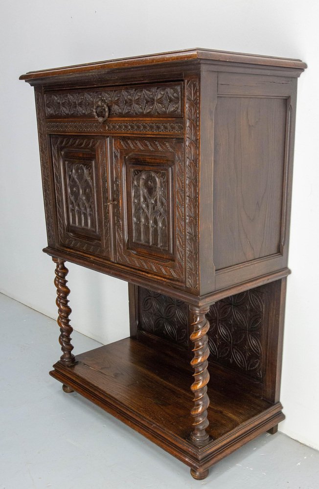 French Neogothic Style Chestnut & Wrought Iron Buffet, Late 19th Century for sale at Pamono