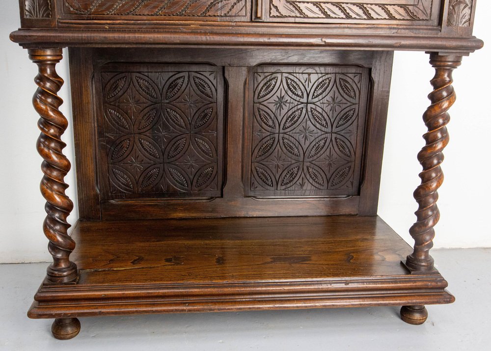 French Neogothic Style Chestnut & Wrought Iron Buffet, Late 19th ...