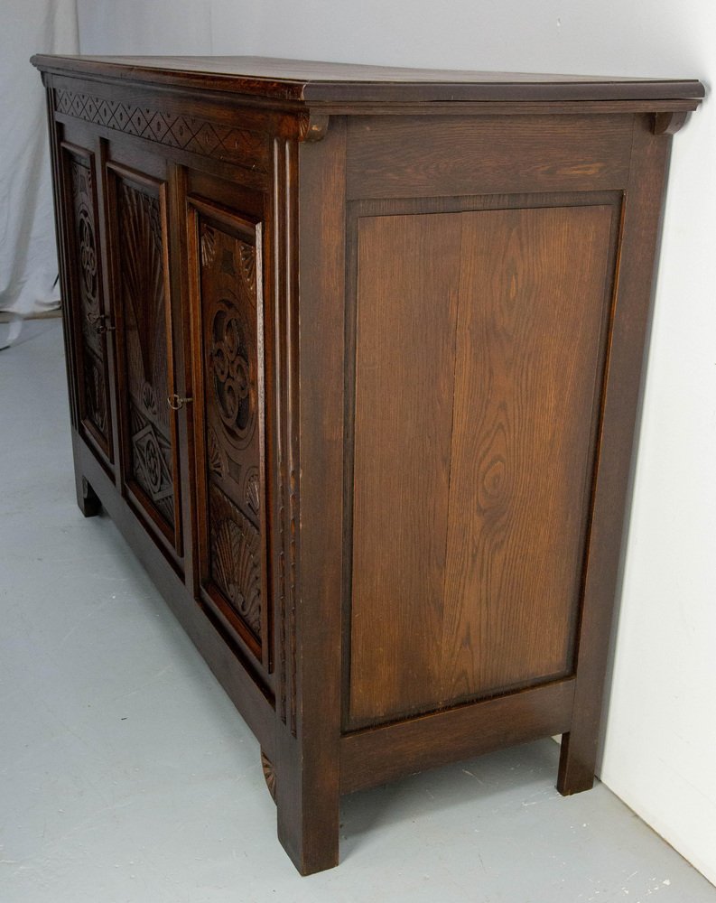 Vintage French Neogothic Style Oak & Wrought Iron Buffet, 1960s for ...