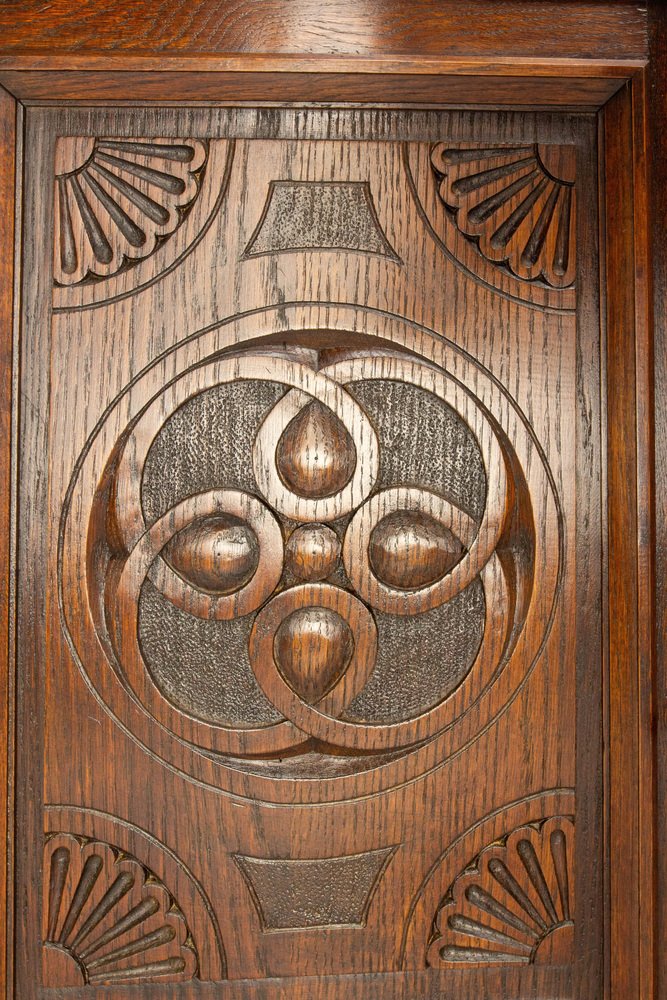 Vintage French Neogothic Style Oak & Wrought Iron Buffet, 1960s for sale at Pamono