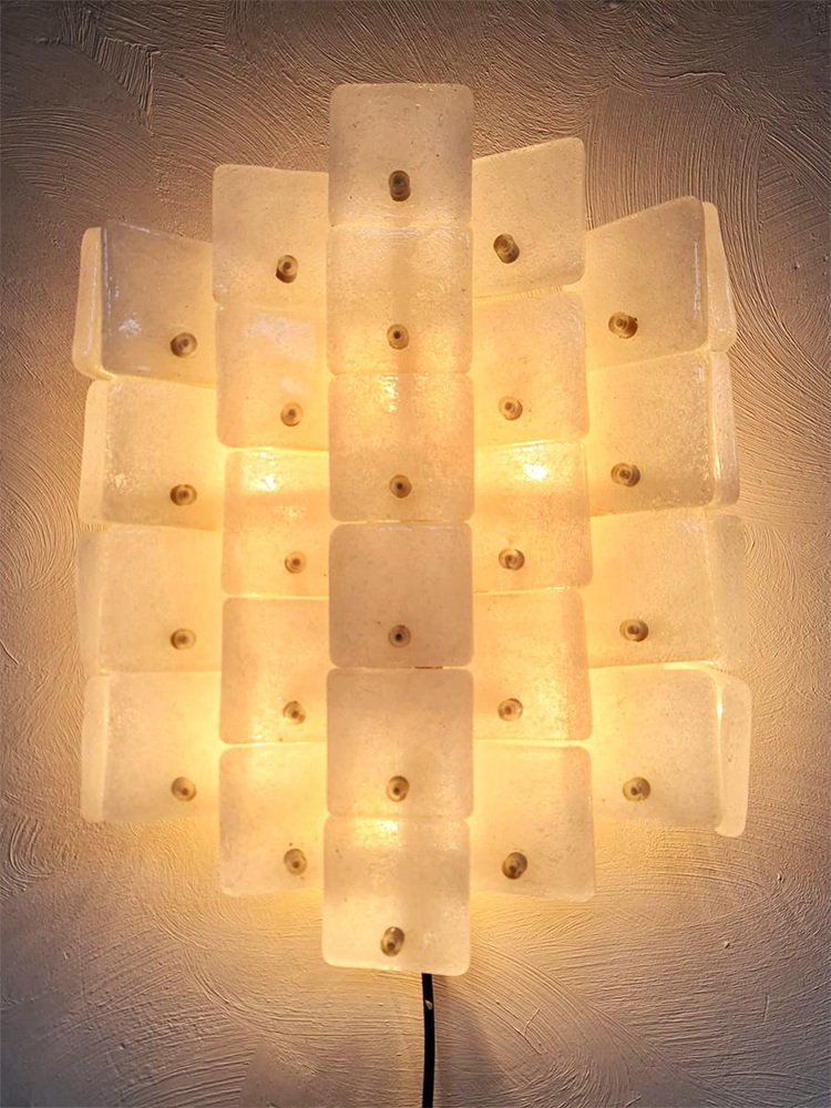 Frosted Ice Glass Panel Wall Scone by J.T. Kalmar, 1960s for sale at Pamono