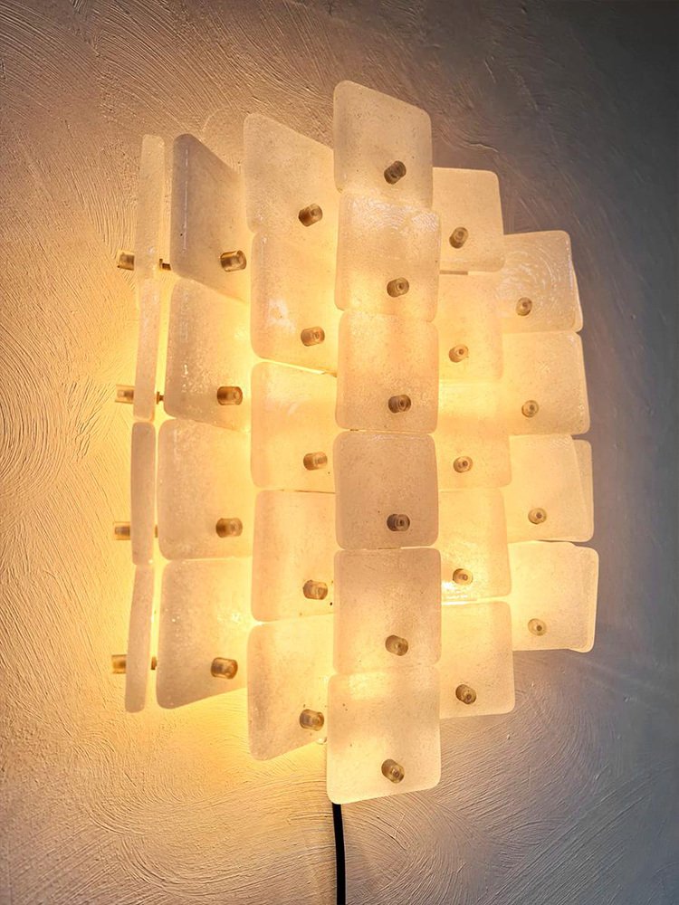 Frosted Ice Glass Panel Wall Scone by J.T. Kalmar, 1960s for sale at Pamono