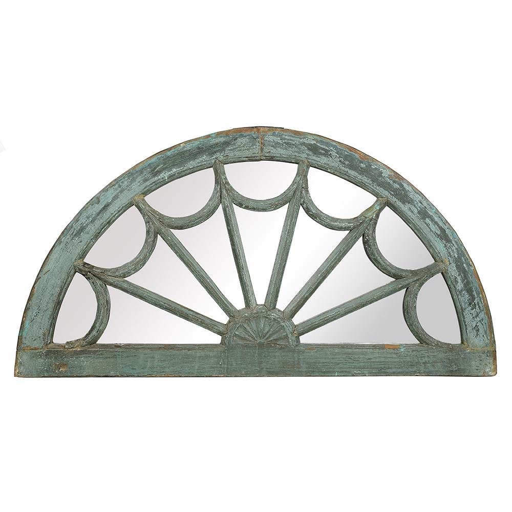 Half-Moon Patinated Wood Mirror for sale at Pamono