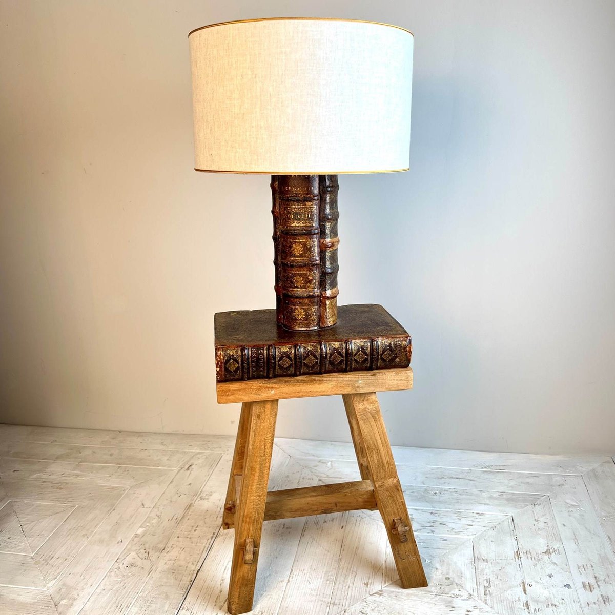 Antique Leather Book Table Lamp for sale at Pamono