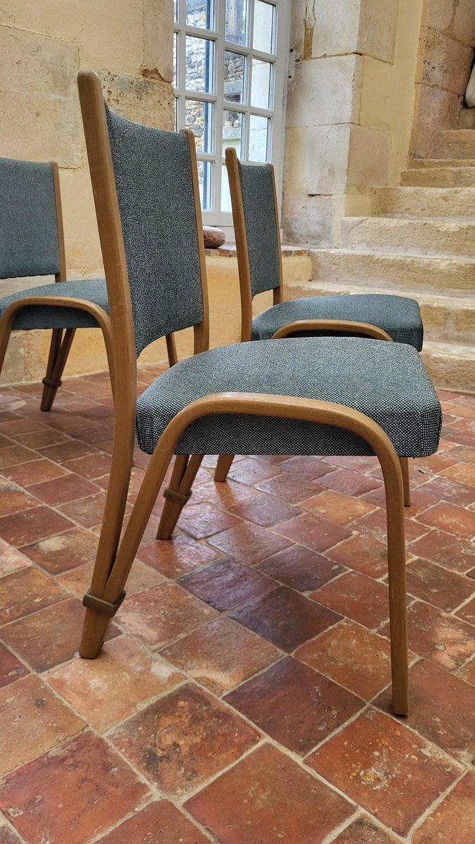 Bow-Wood Dining Chairs from Steiner 1950s, Set of 4 for sale at Pamono
