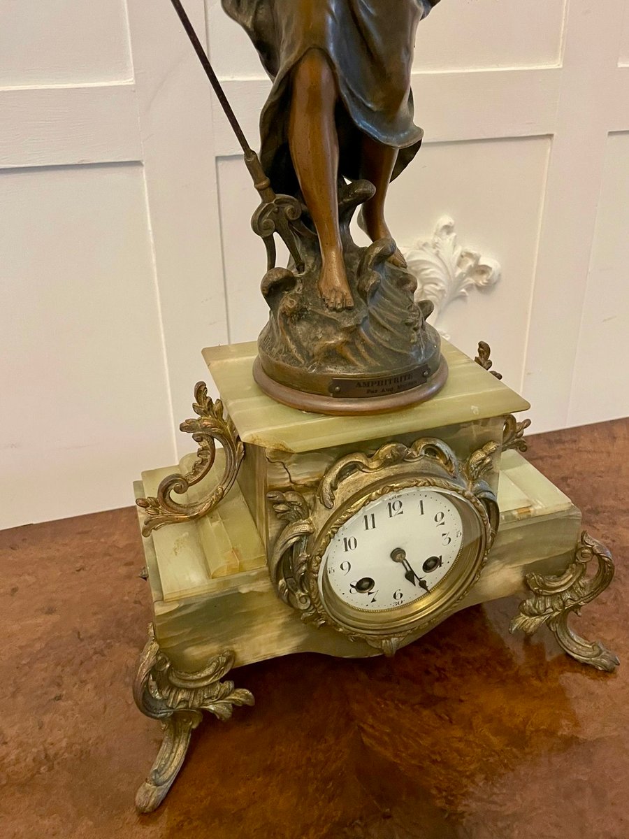 Antique French Onyx and Spelter Clock Depicting Amphitrite in the style ...