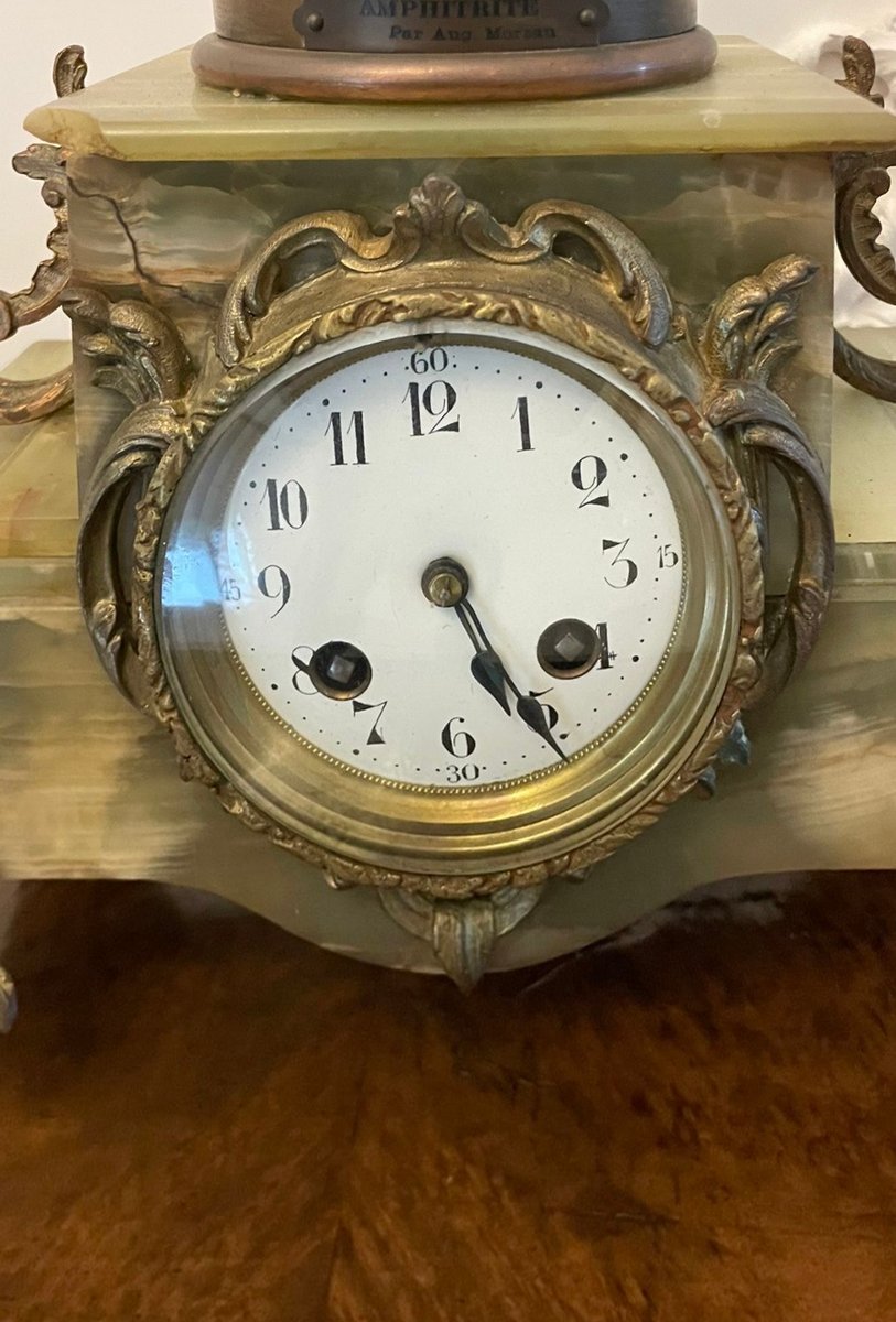 Antique French Onyx and Spelter Clock Depicting Amphitrite in the style ...