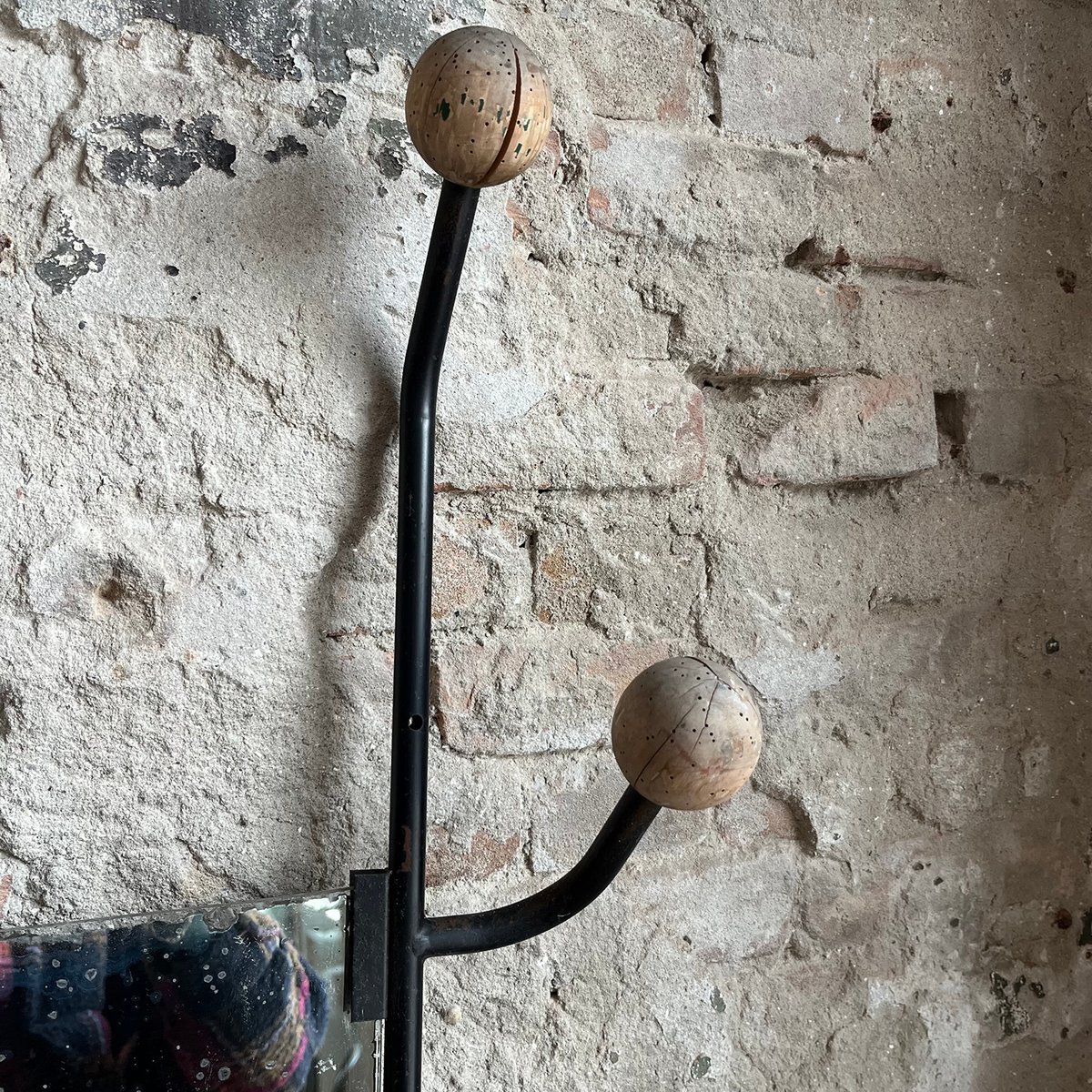 Black Metal Wall Coat Rack with Mirror, 1960s for sale at Pamono