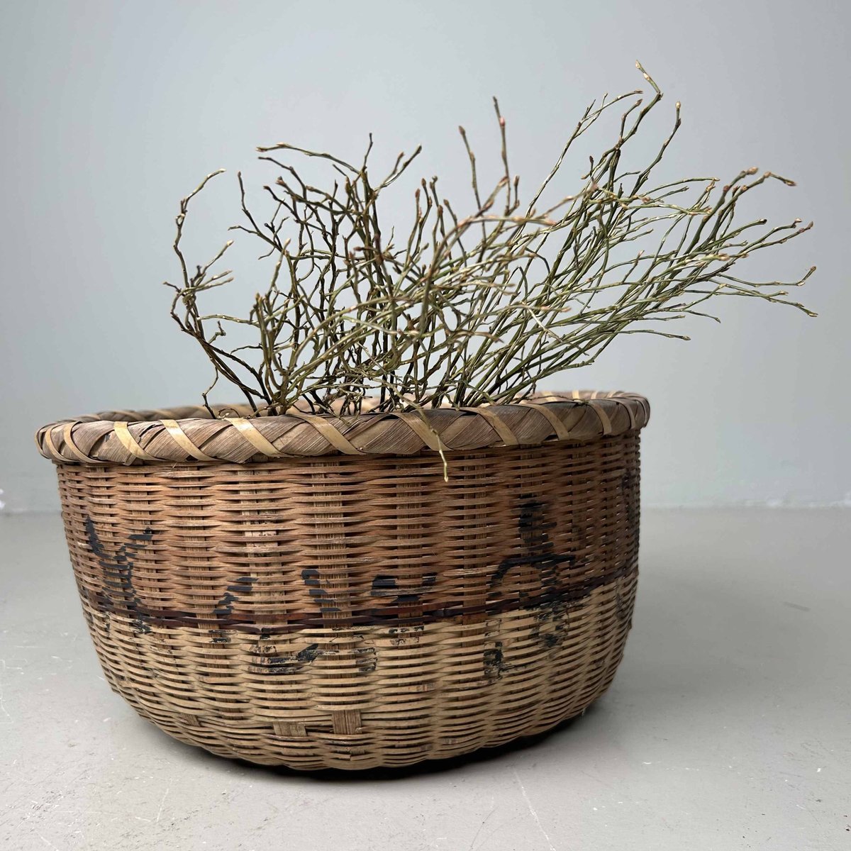 Japanese Woven Bamboo Basket with Calligraphy, 1950s for sale at Pamono