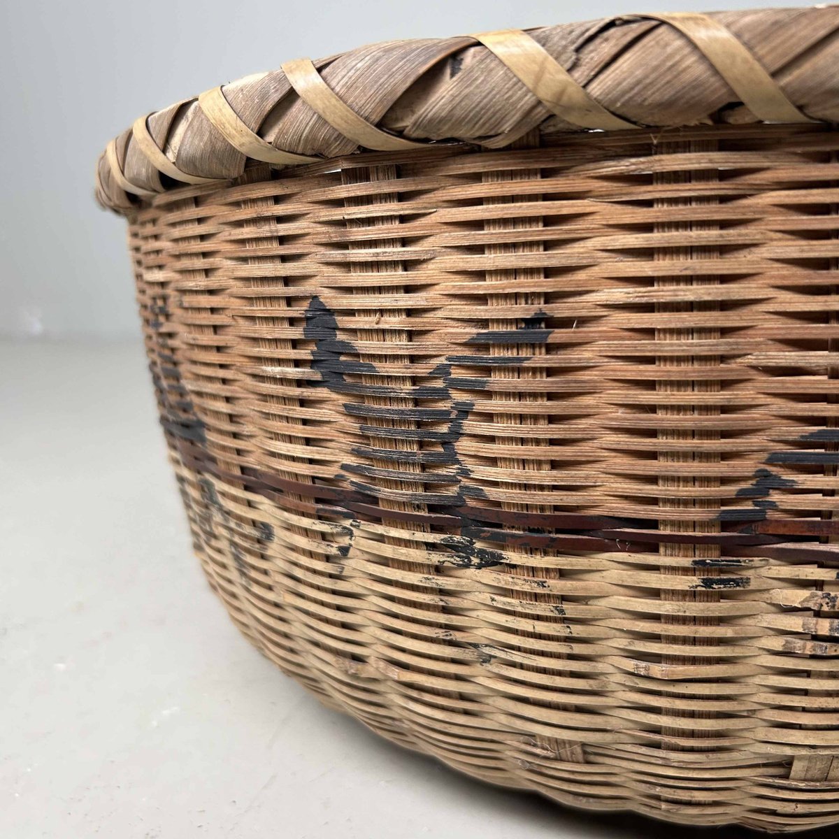 Japanese Woven Bamboo Basket with Calligraphy, 1950s for sale at Pamono