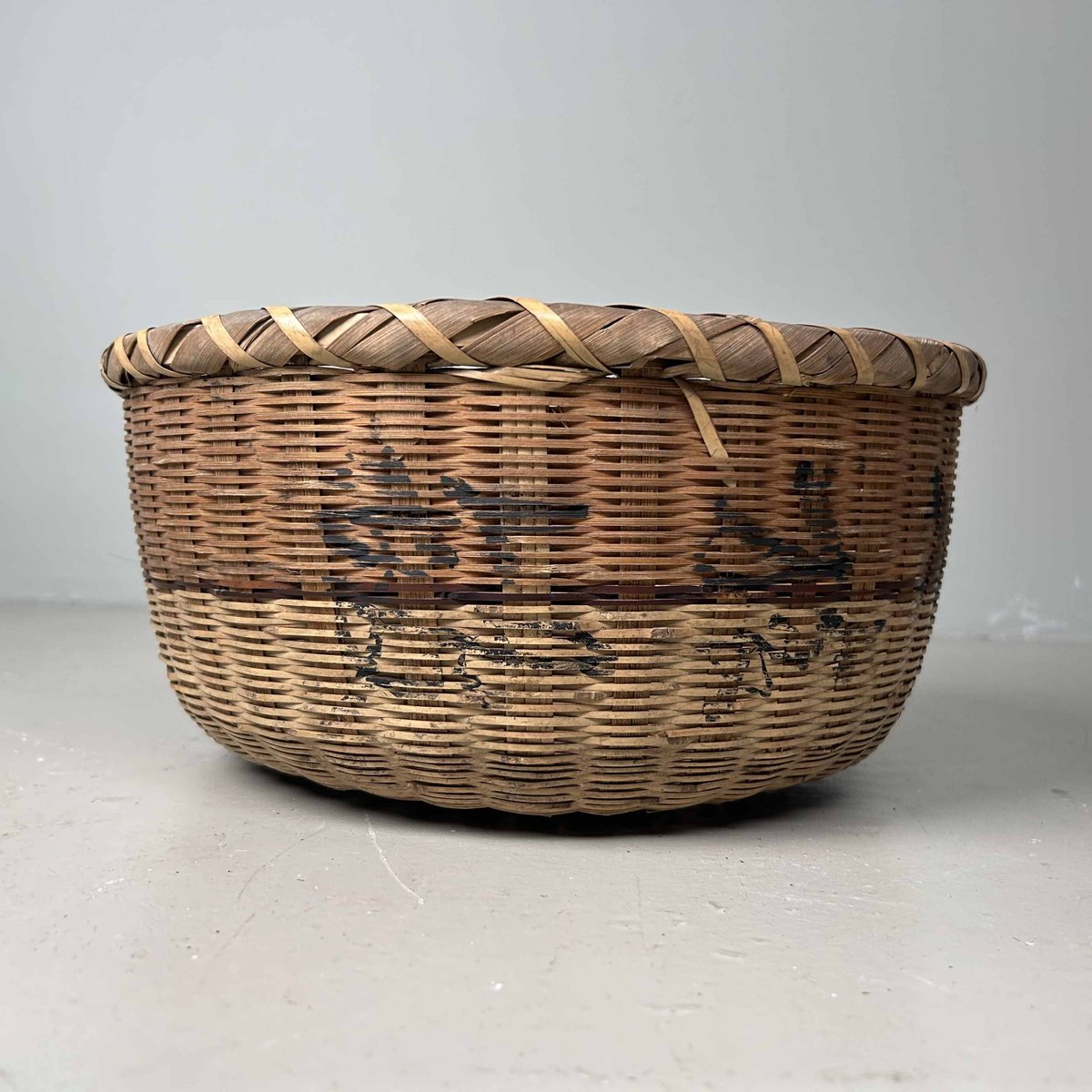 Japanese Woven Bamboo Basket with Calligraphy, 1950s for sale at Pamono