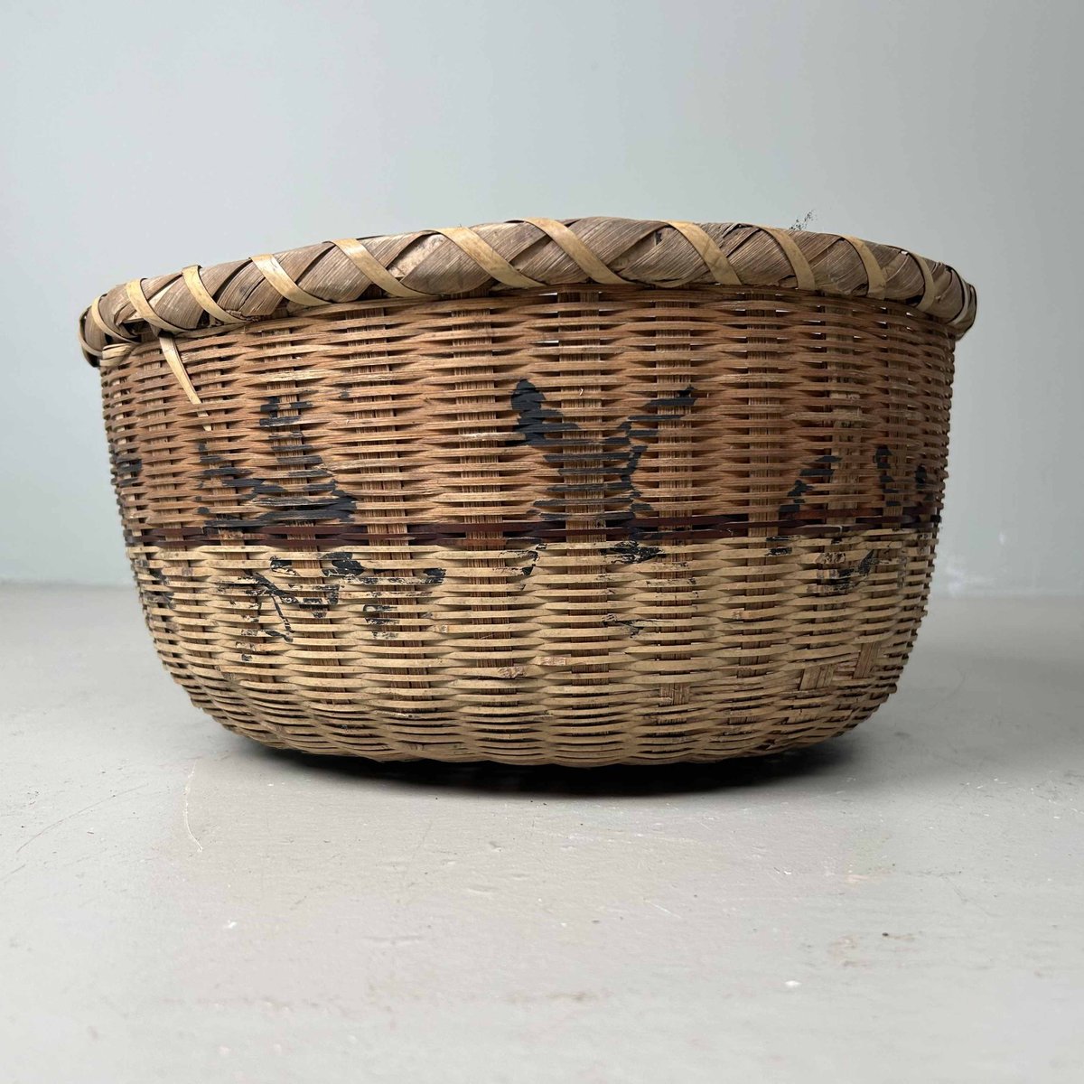 Japanese Woven Bamboo Basket with Calligraphy, 1950s for sale at Pamono