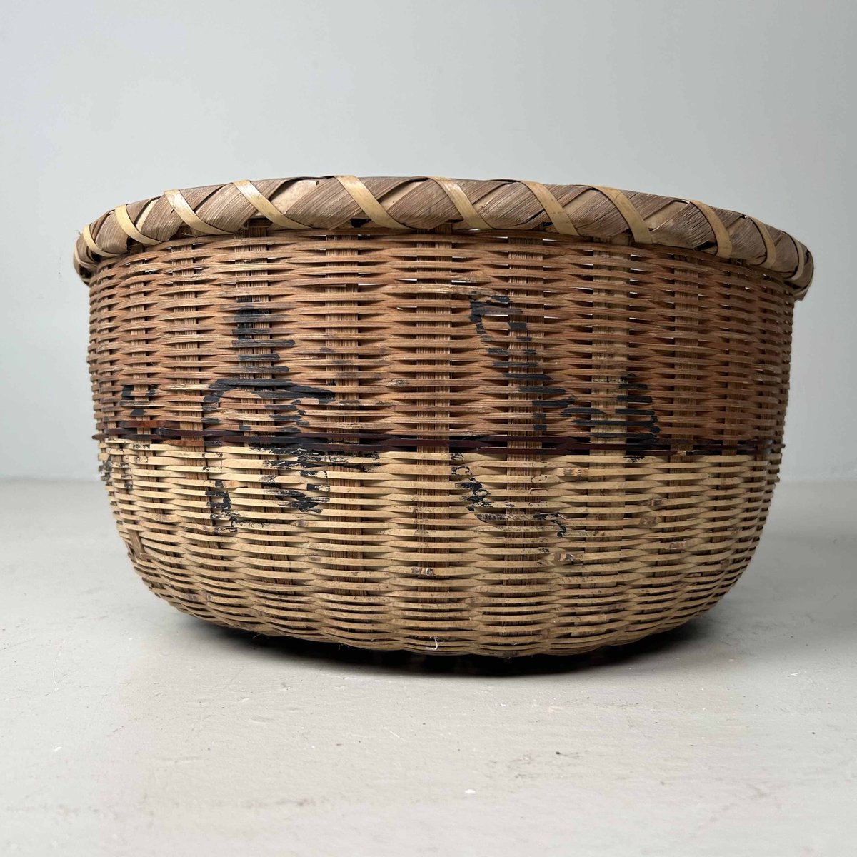 Japanese Woven Bamboo Basket with Calligraphy, 1950s for sale at Pamono