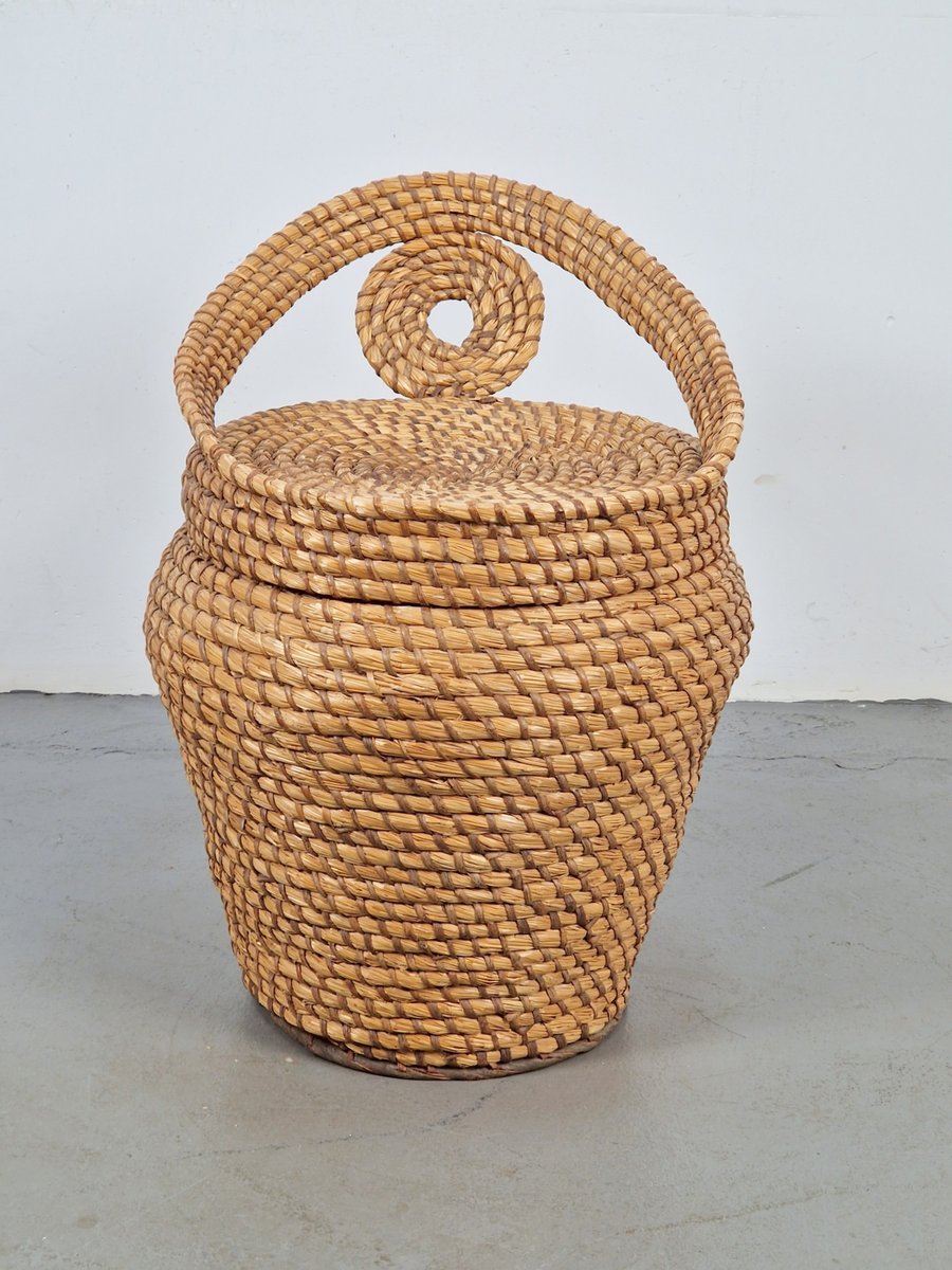 Vintage Straw & Wicker Storage Basket, 1960s for sale at Pamono