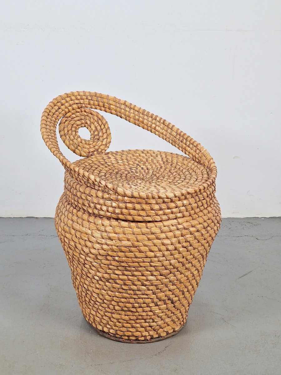 Vintage Straw & Wicker Storage Basket, 1960s for sale at Pamono