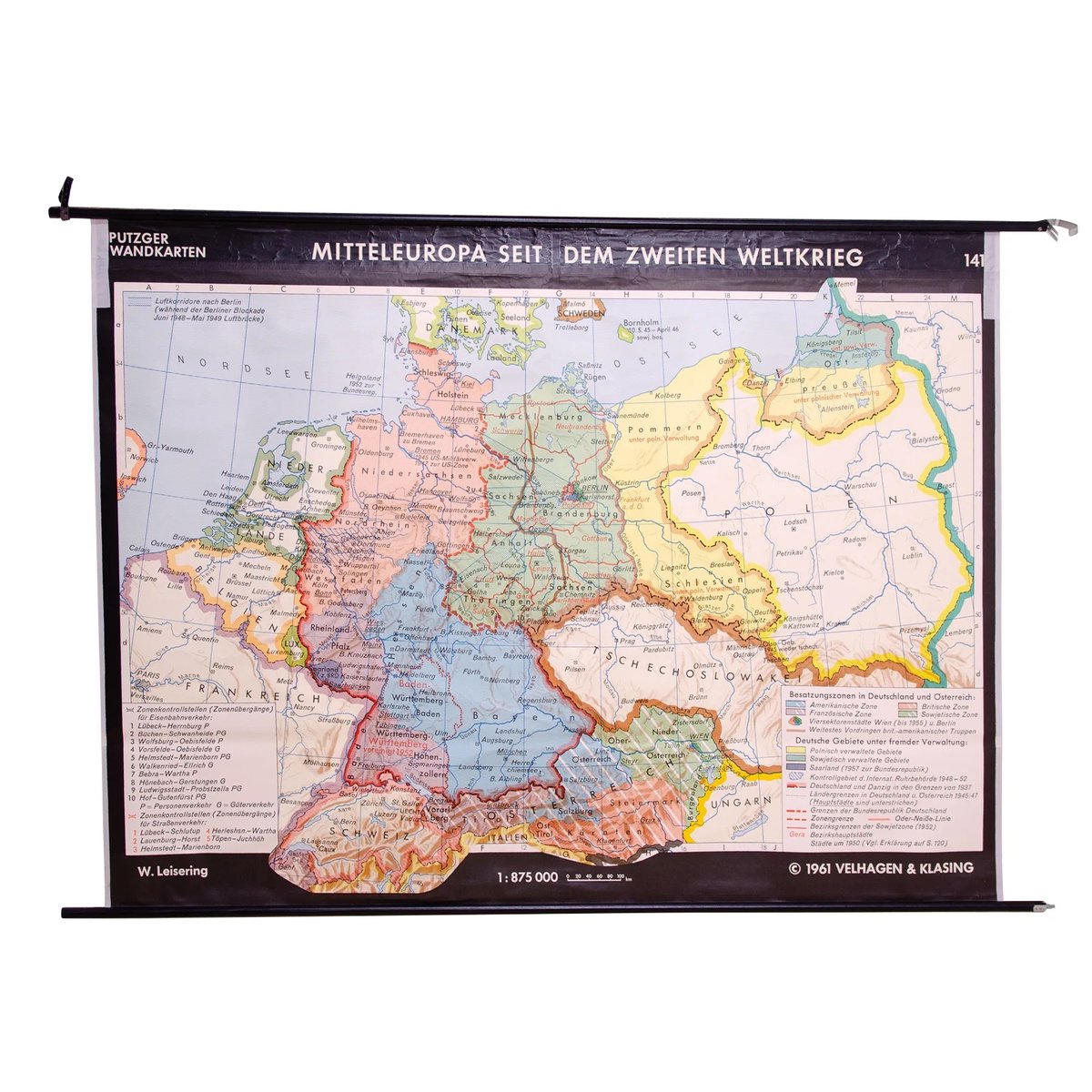 Vintage German School Map of Central Europe, 1961 for sale at Pamono