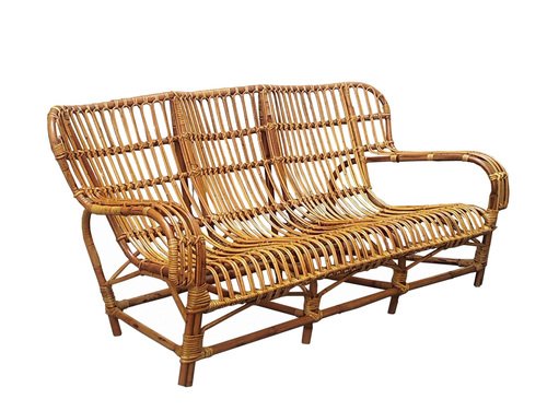 Italian Three-Seater Rattan Sofa, 1960s for sale at Pamono