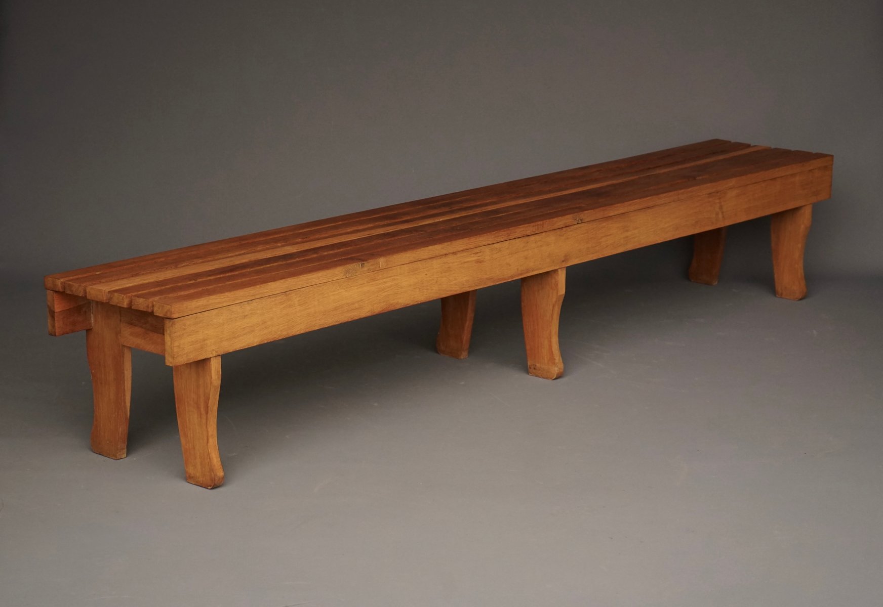 Long Oak Slatted Bench, 1970s for sale at Pamono