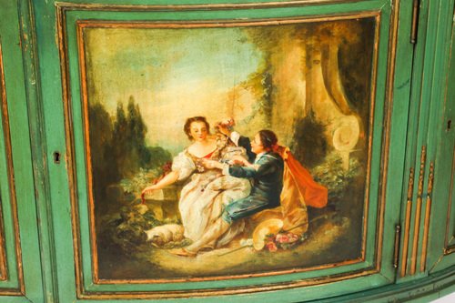 Vintage French Painted Demi Lune Cabinet, 1920s for sale at Pamono