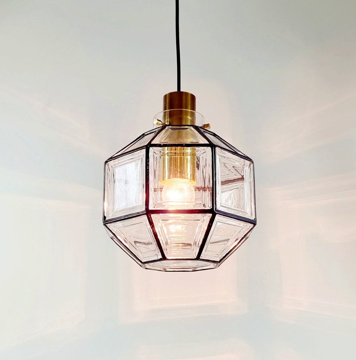 Large Mid-Century Octagonal Glass Ceiling Light from Limburg, 1960s for ...