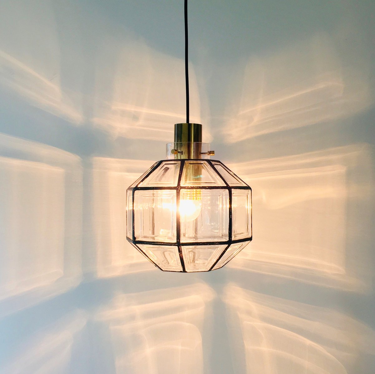 Large Mid-Century Octagonal Glass Ceiling Light from Limburg, 1960s for ...