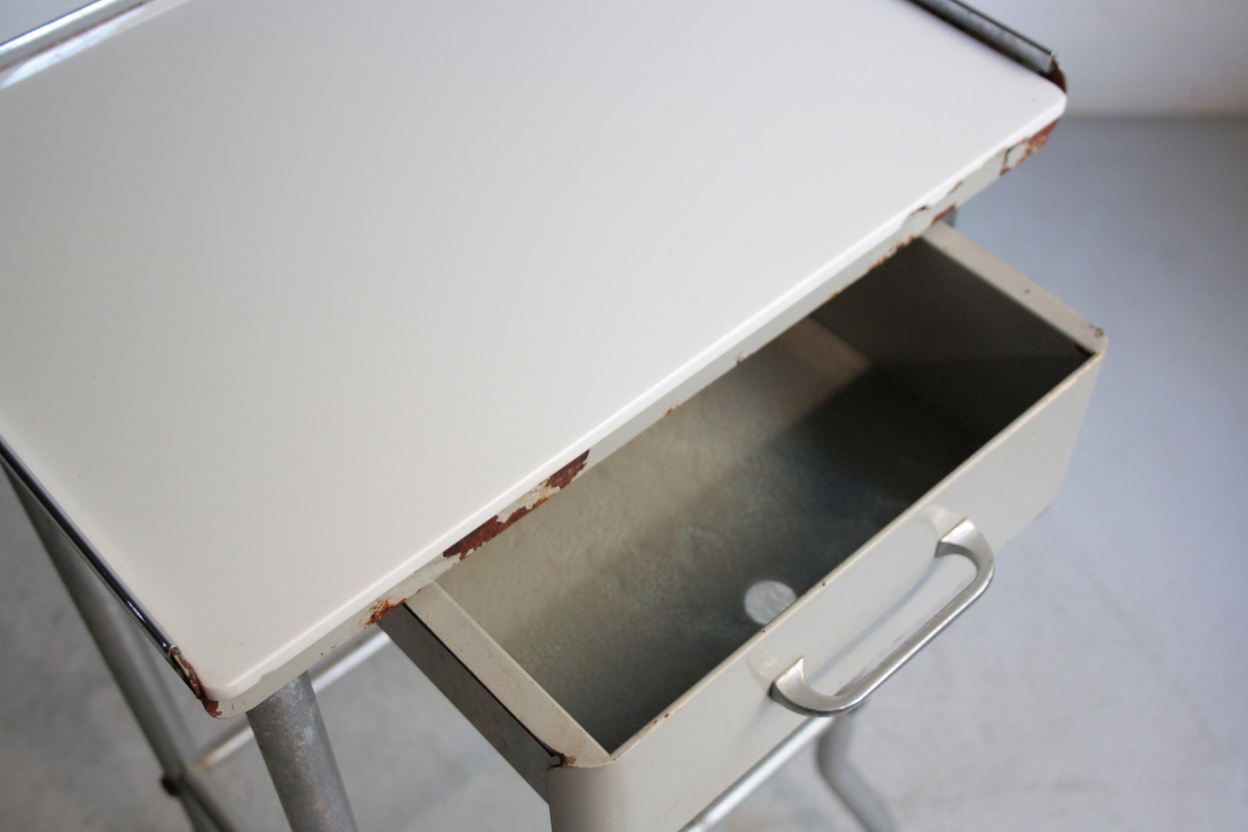 Medical Side Table with Drawer and Wheels, 1950s for sale at Pamono