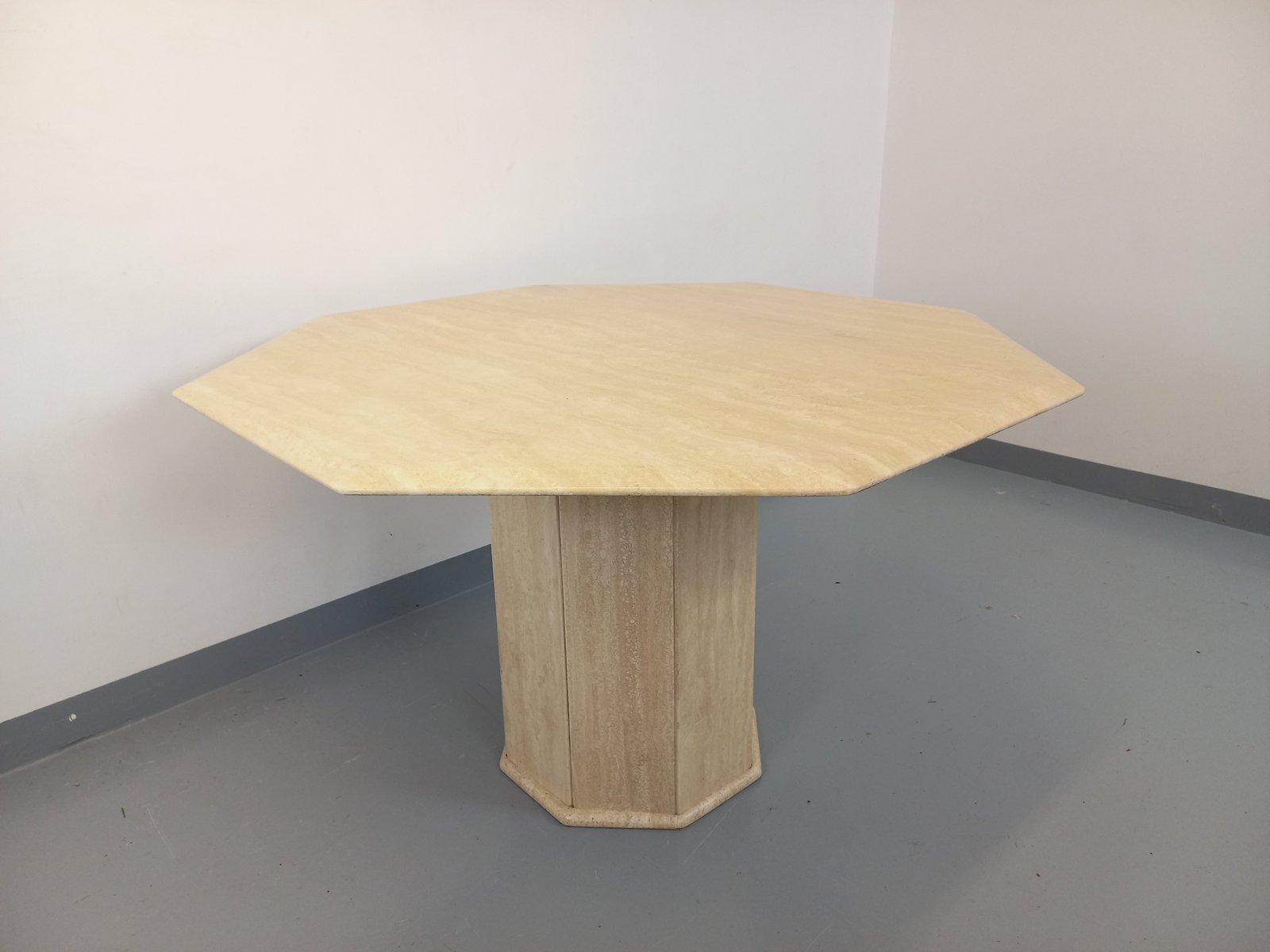 Vintage Octagonal Travertine Dining Table, 1970s for sale at Pamono