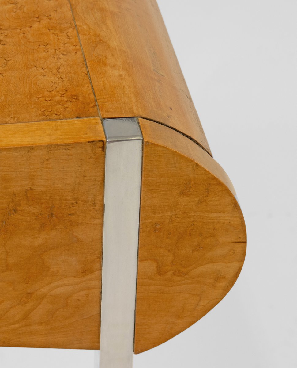 Birds Eye Maple & Chrome Console Table, 1980s for sale at Pamono Birds Eye Maple & Chrome Console Table, 1980s for sale at Pamono