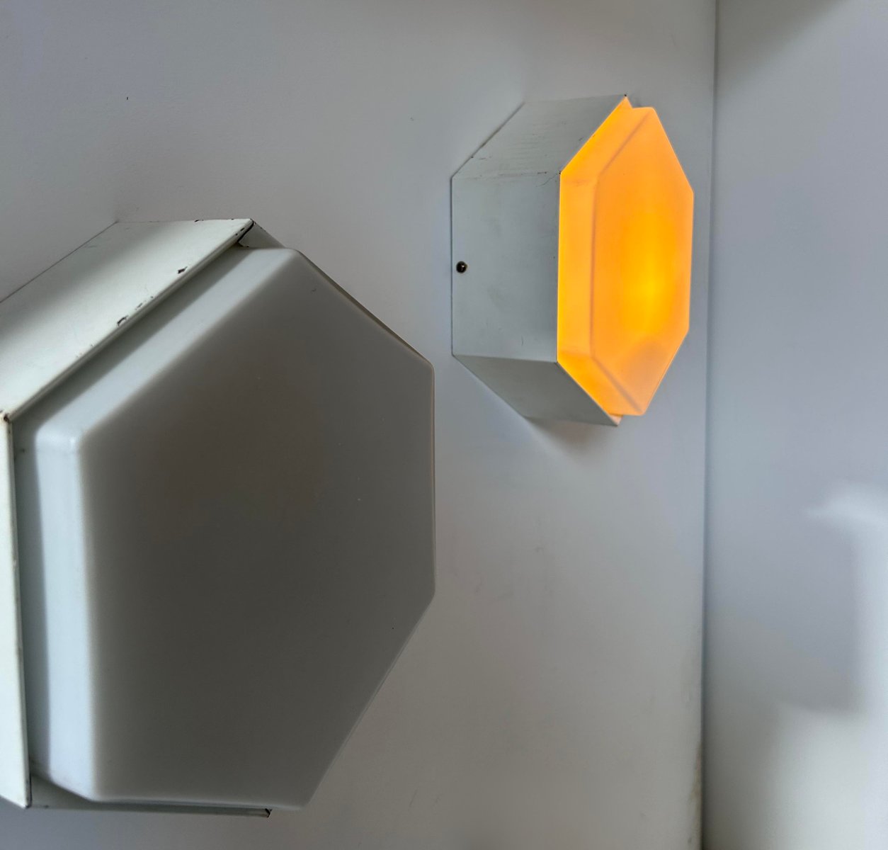 Vintage Dutch Wall Lights in Opaline and White Lacquered Metal from ...