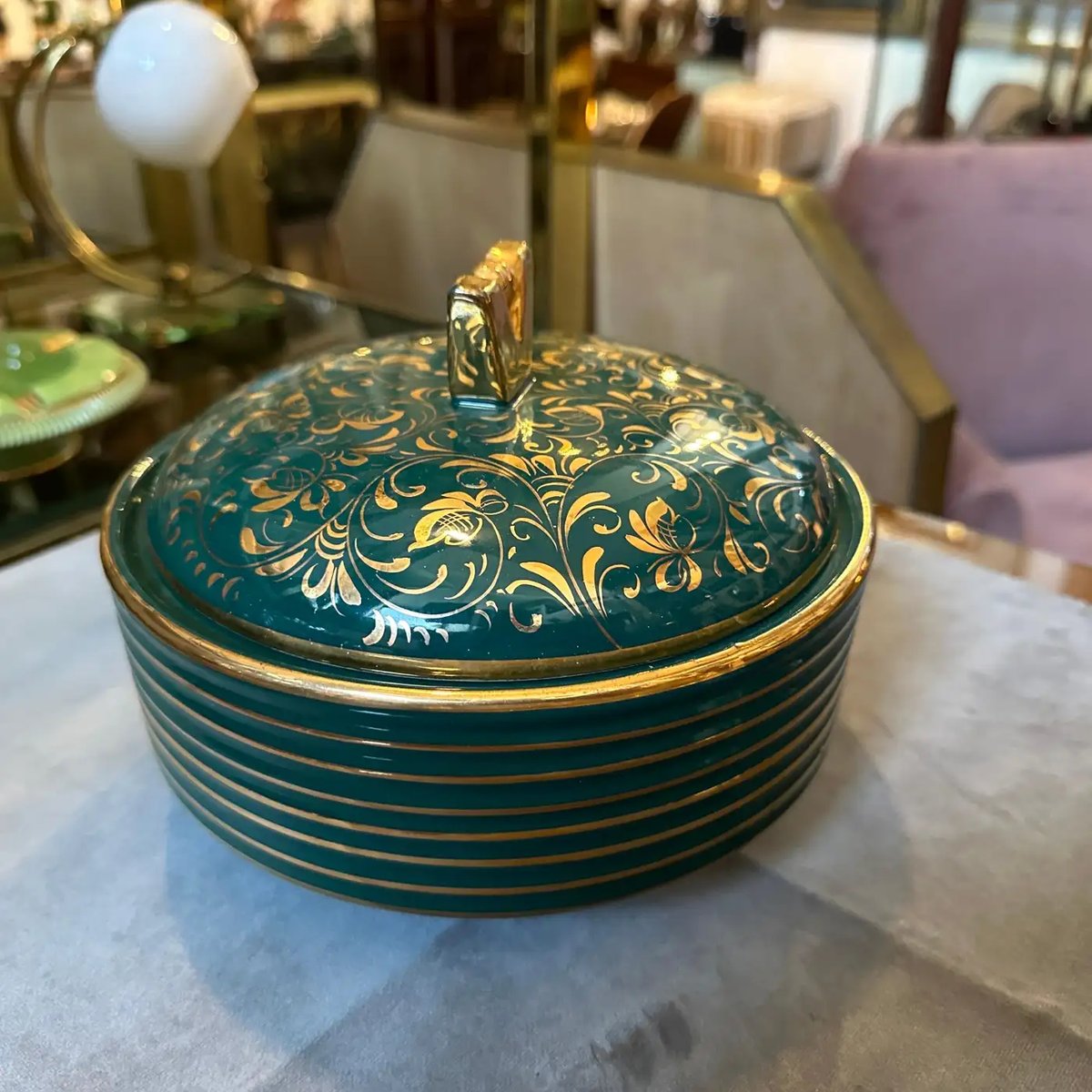 Mid-Century Italian Modern Green and Gold Ceramic Box by La Colonnata ...