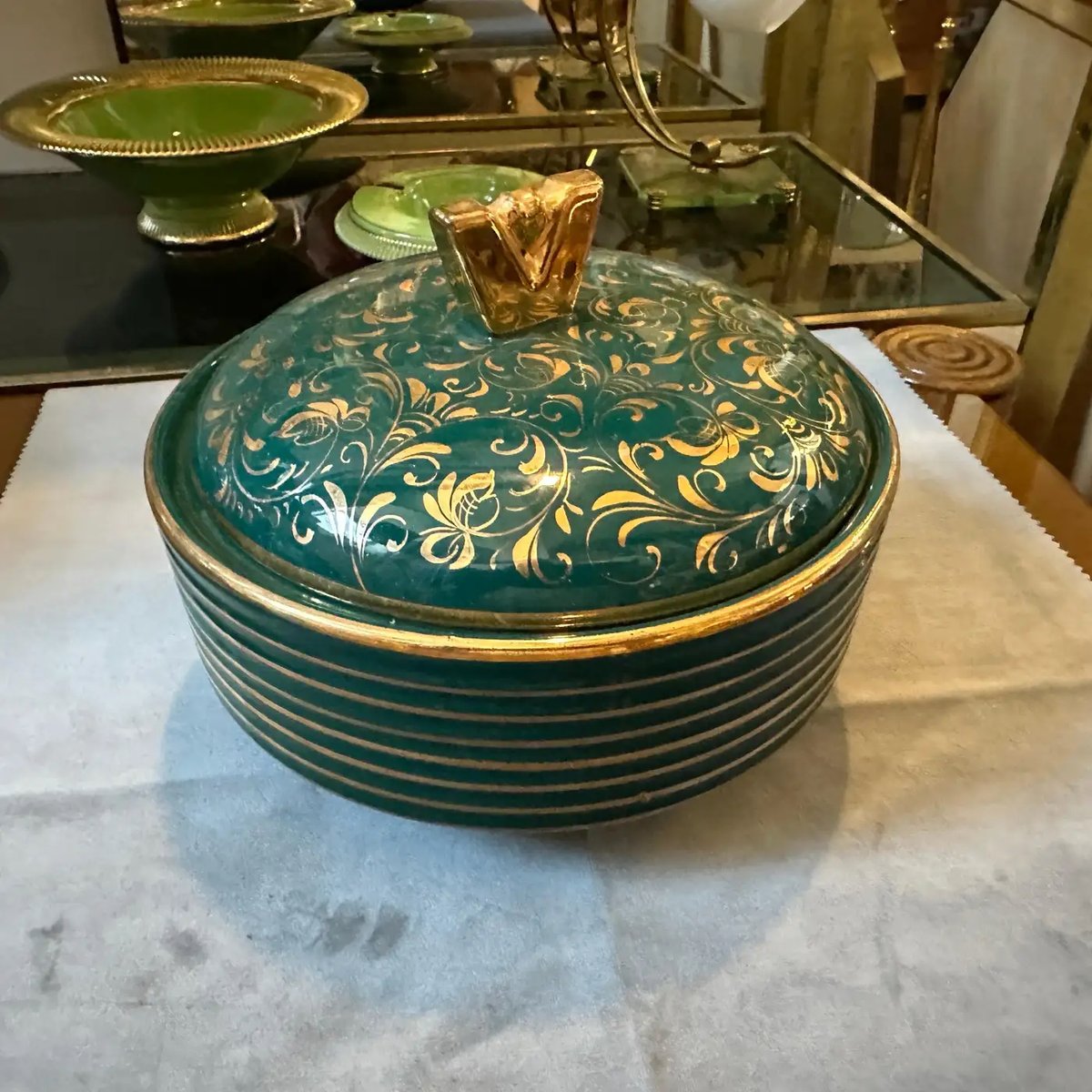 Mid-Century Italian Modern Green and Gold Ceramic Box by La Colonnata ...