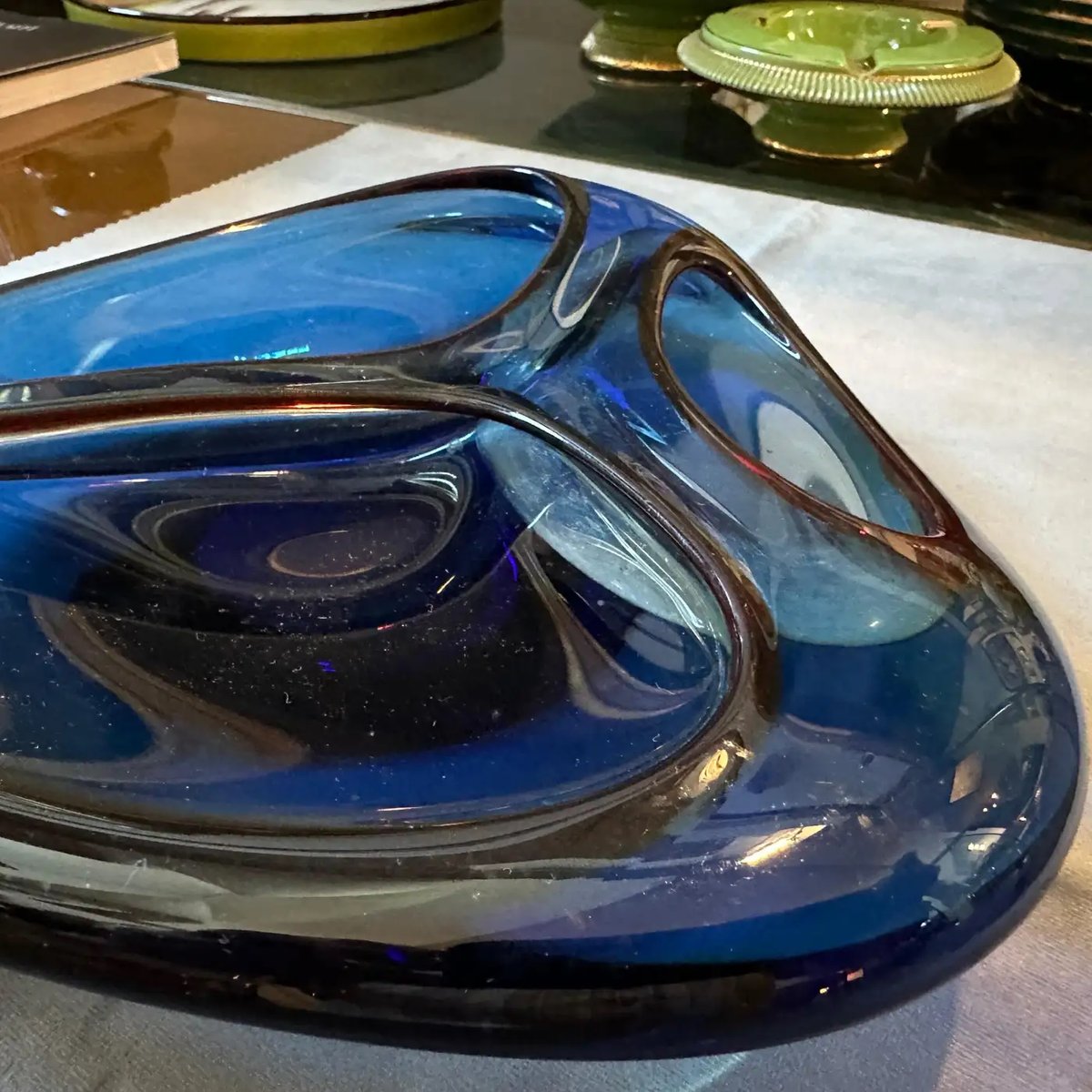 Modernist Triangular Blue and Brown Murano Glass Ashtray, 1980s for ...