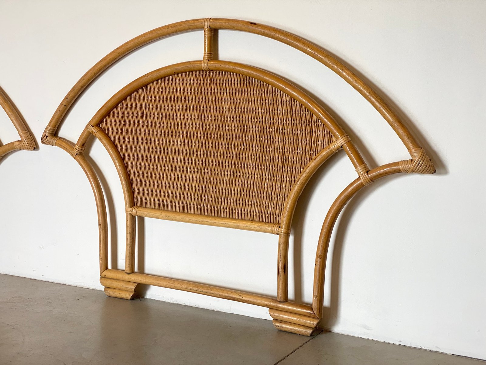 Set of Vintage Bamboo and Wicker Bed Headboards, 1970s for sale at Pamono