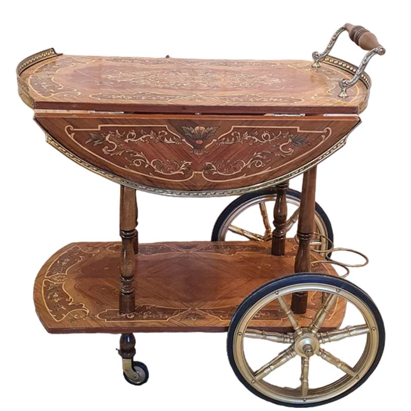 Mid-Century Classic Root Wood and Marquetry Bar Trolley for sale at Pamono