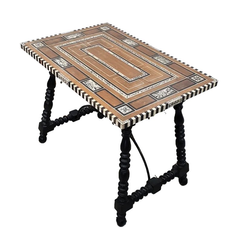 Antique Spanish Taracea and Wrought Iron Auxiliary Table, 19th Century ...