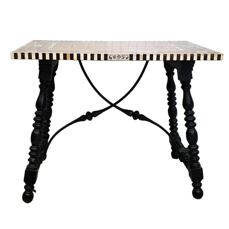 Antique Spanish Taracea and Wrought Iron Auxiliary Table, 19th Century ...