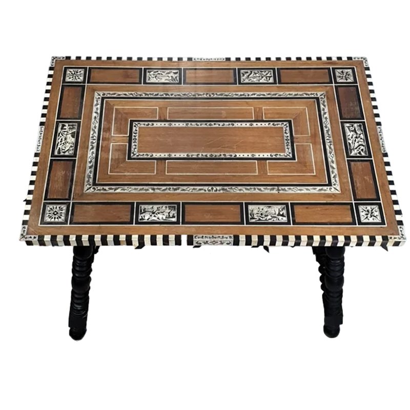 Antique Spanish Taracea and Wrought Iron Auxiliary Table, 19th Century ...