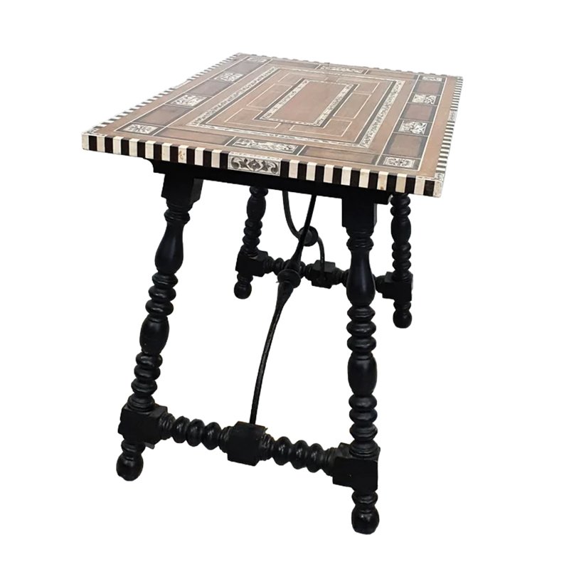 Antique Spanish Taracea and Wrought Iron Auxiliary Table, 19th Century ...