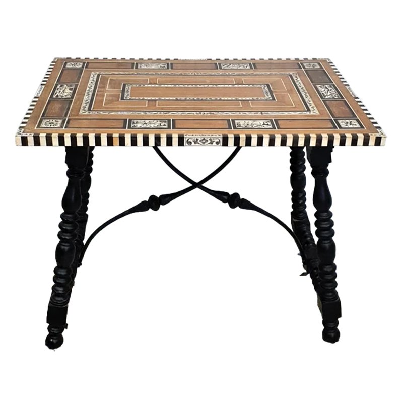 Antique Spanish Taracea and Wrought Iron Auxiliary Table, 19th Century ...