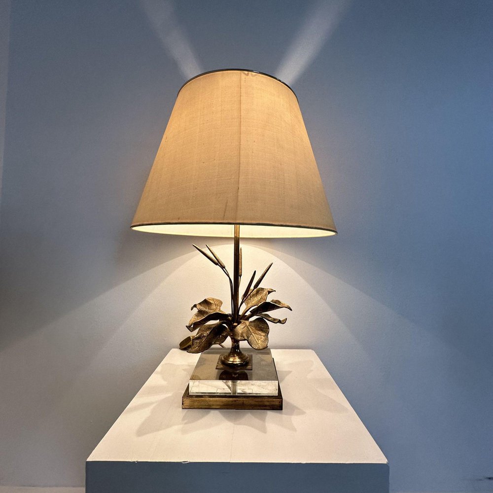 Hollywood Regency Table Lamp in Acrylic Glass with Brass Flower, 1970s ...