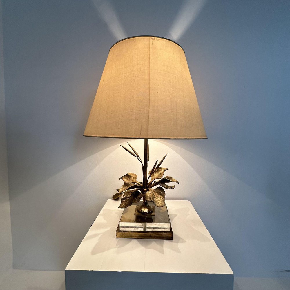 Hollywood Regency Table Lamp in Acrylic Glass with Brass Flower, 1970s ...