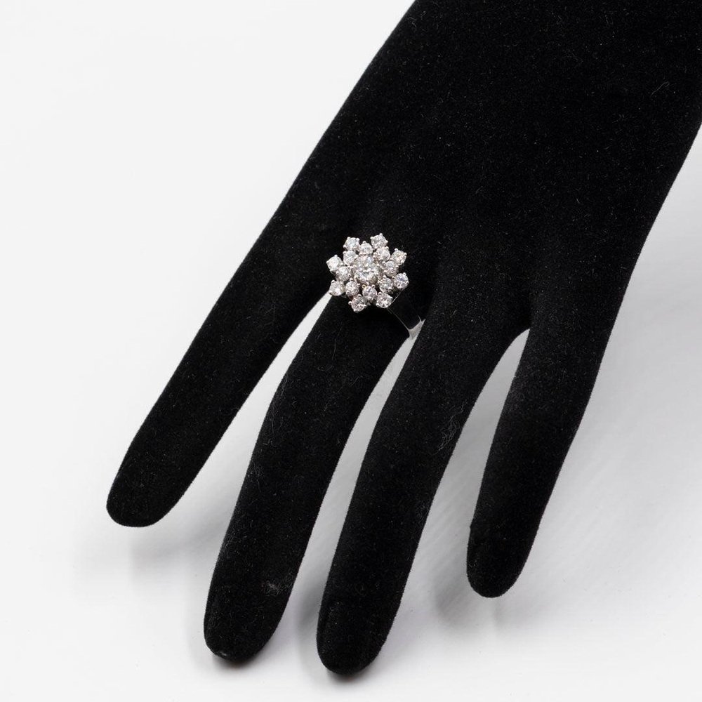 Vintage 14k White Gold Diamond Snowflake Ring, 1970s for sale at Pamono