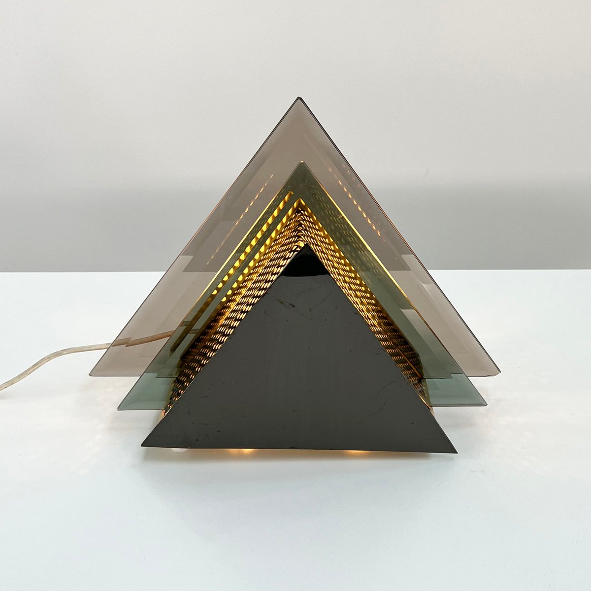 Chromed and Glass Triangle Table Lamp, 1980s for sale at Pamono
