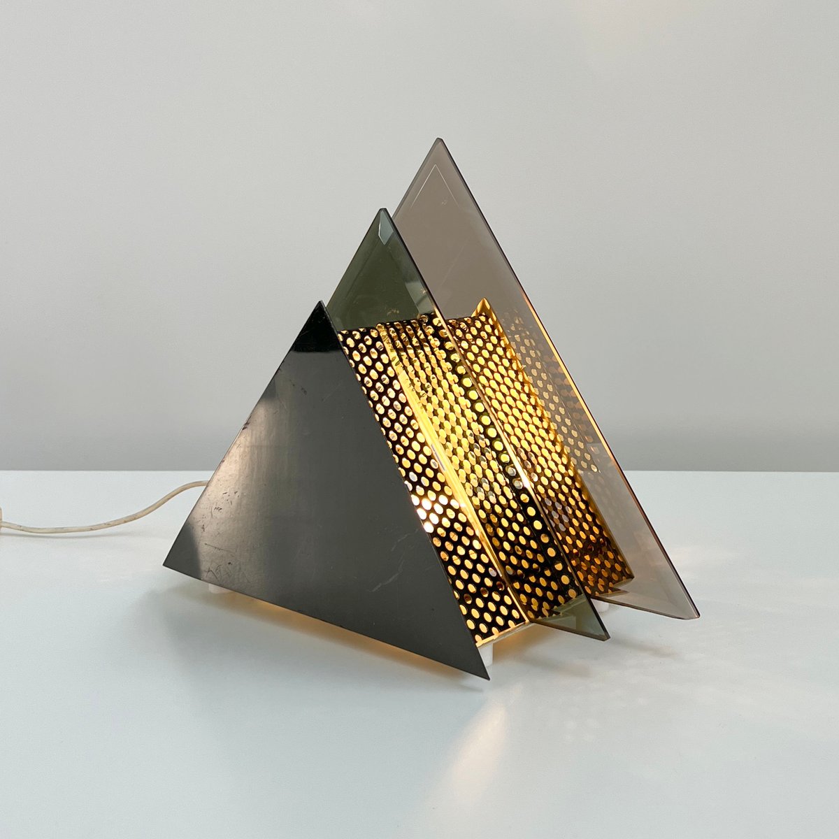 Chromed and Glass Triangle Table Lamp, 1980s for sale at Pamono