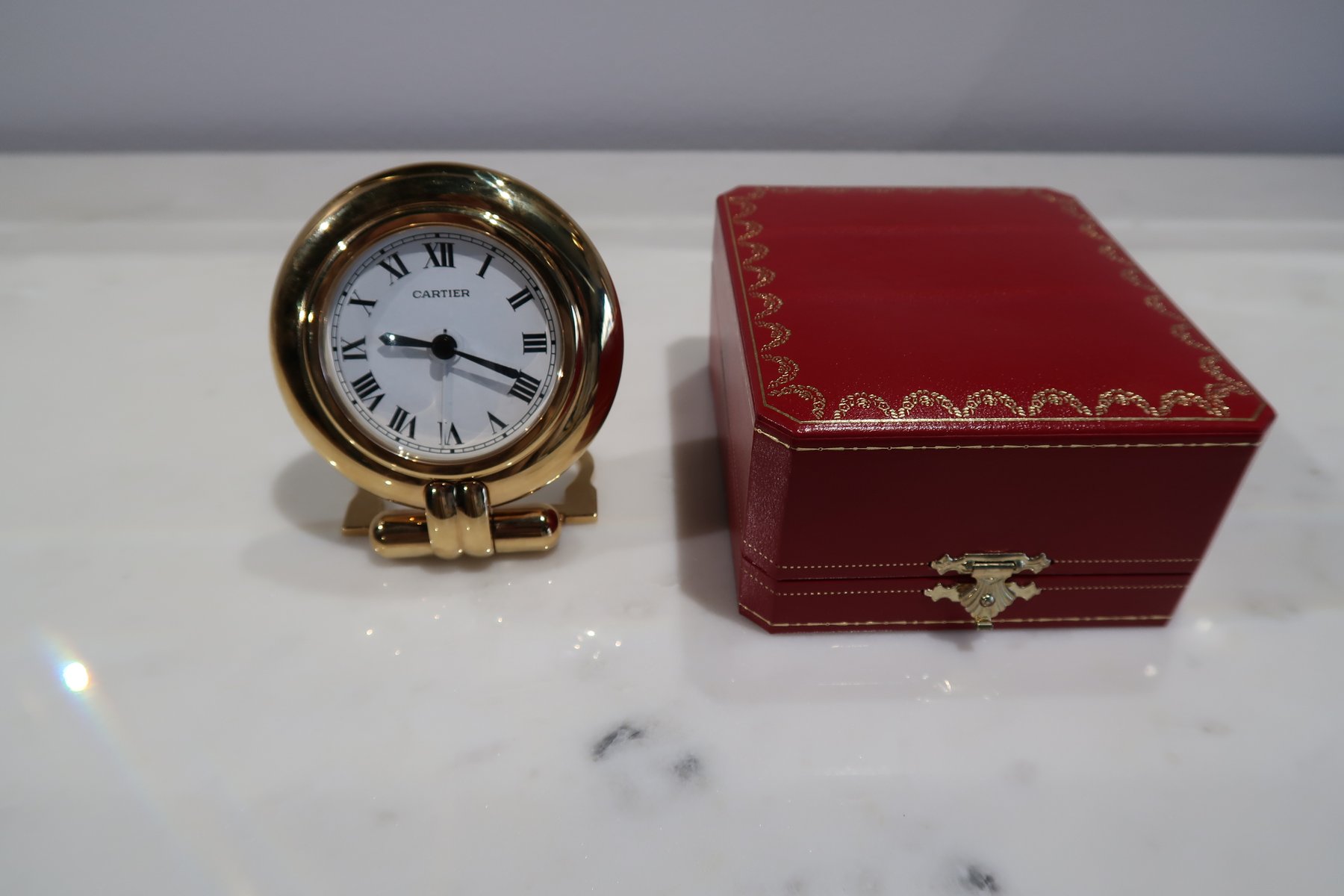 Colisee Table Clock in 24-Karat Gold-Plating from Cartier, 1990 for ...