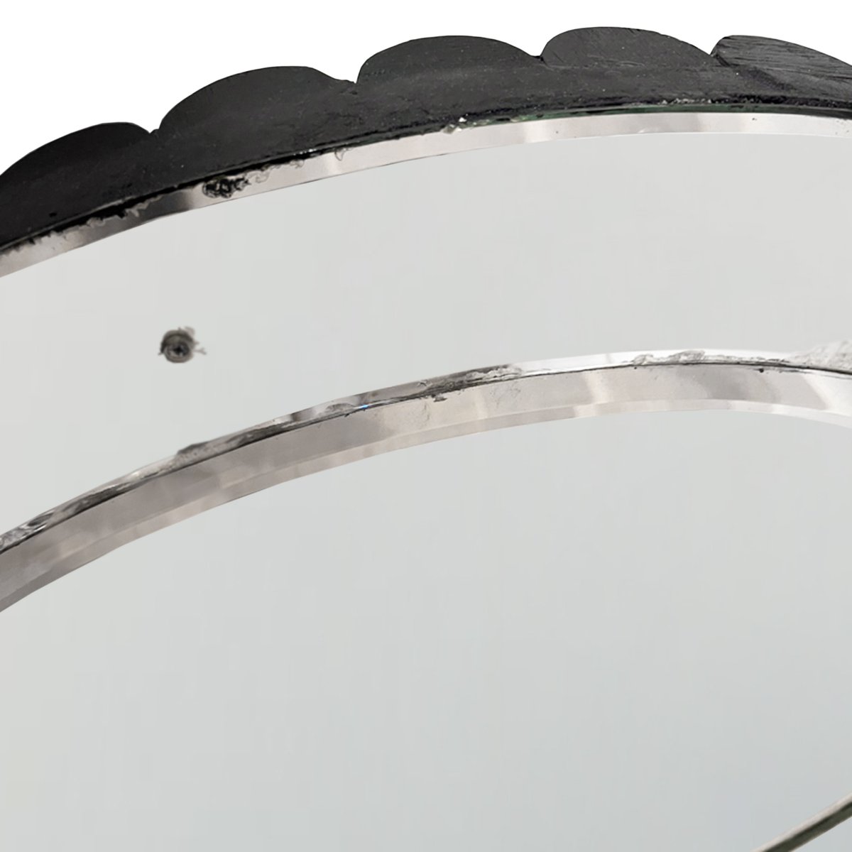 Large French Round Mirror with Ebonised Scalloped Edge, 1920s for sale ...